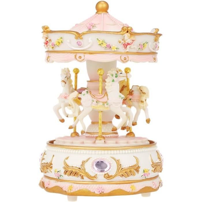 Boîte à musique mécanique mini carrousel LED colorée manège - Rose ...