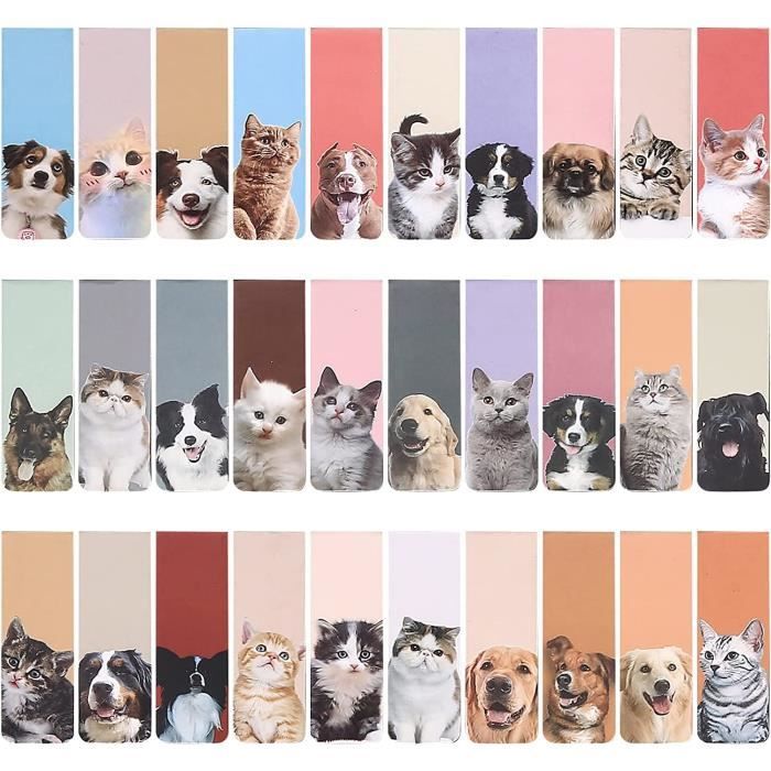 30 Pièces Marque-pages Magnétiques, Signets Chien Chat, Marqueurs de ...