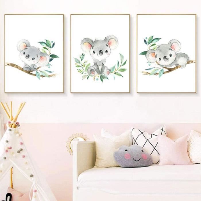 3 Pièces Art Mural Koala Maternelle Art Mural Peinture sur Toile Dessin ...