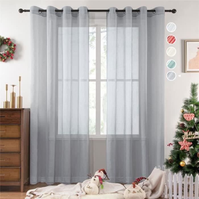 Topfinel Rideau Voilage Noël - en Effet Lin Gris - Grande Largeur 300cm ... Topfinel Rideau Voilage Noël - en Effet Lin Gris - Grande Largeur 300cm ...