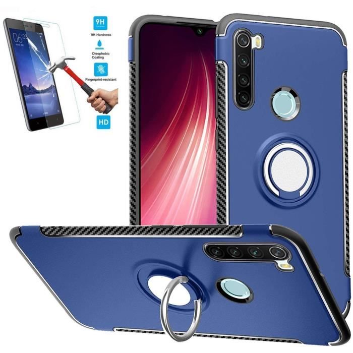 Coque Xiaomi Redmi Note 8 Pro Finger Bleu + Film Verre Trempé ...