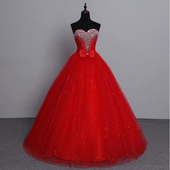 GRMTCOLT® Classique Rouge Robe De Mariée Vintage Avec Nœud En Cristal ...