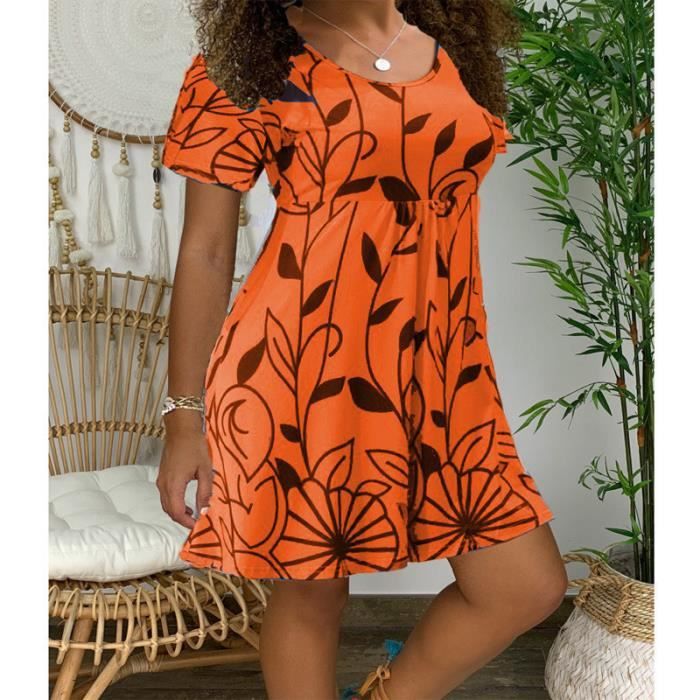 Robe,Robe trapèze décontractée à manches courtes et col rond pour femme ...