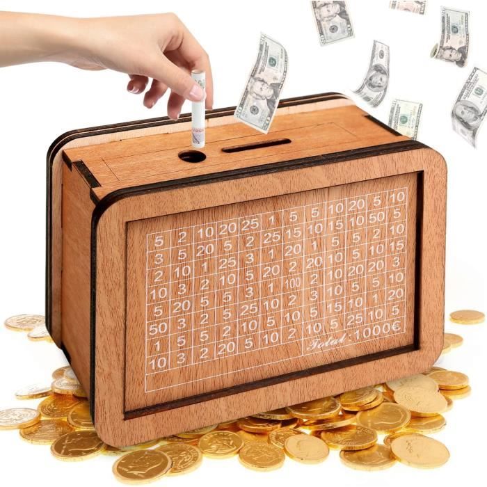 Tirelire en bois avec compteur, avec chiffres à cocher, ne peut pas être ouverte, tirelire de ...