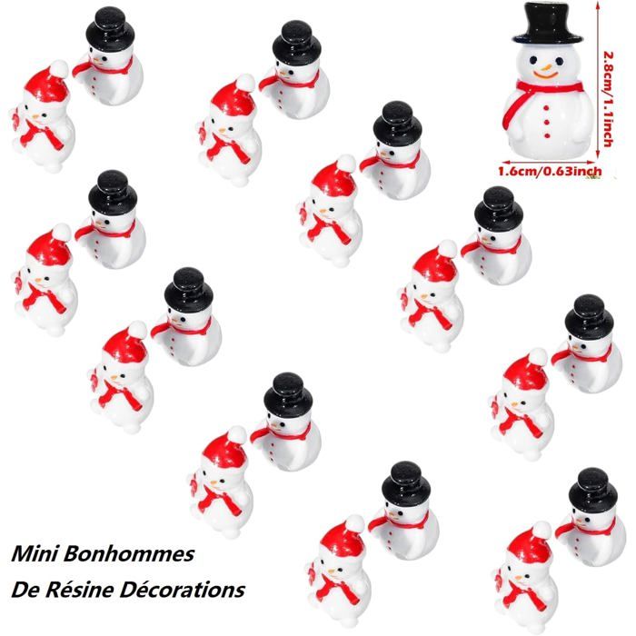 20 mini bonhommes neige résine noir/rouge, décor intérieur/extérieur ...