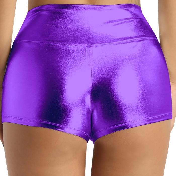 Iixpin Femme Mini Short Sexy Métallique Taille Haute Booty Shorts Brillant Clubwear S Xxl Violet