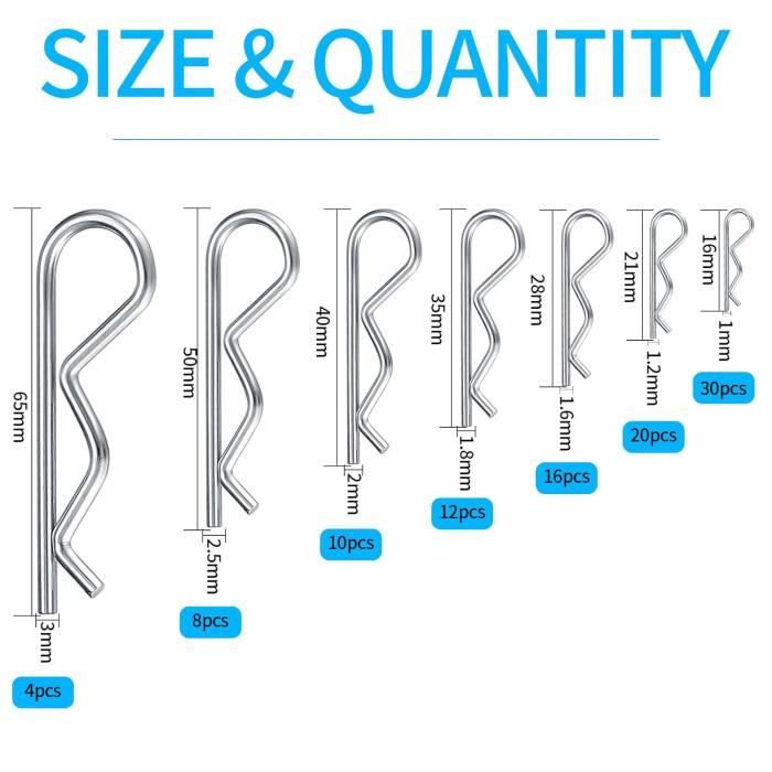 100 Pièces Goupilles De Retenue, R Clips Goupilles Fendue, Assortiment ...