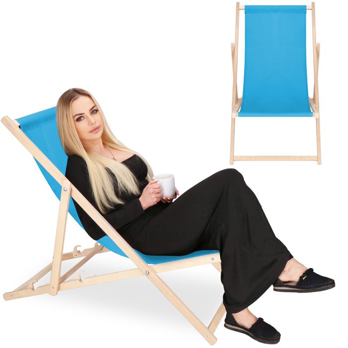 Transat pliable en bois Springos® – idéal pour le jardin, la plage ou ...