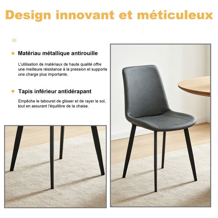 Lot de 4 Chaises Scandinaves, Fabriqué en cuir PU, Chaises Salle à ...