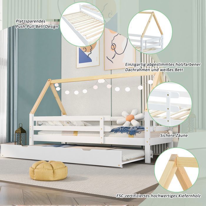 Lit cabane Lit cabane enfant 90x200 cm Lit simple Lit coulissant avec ...