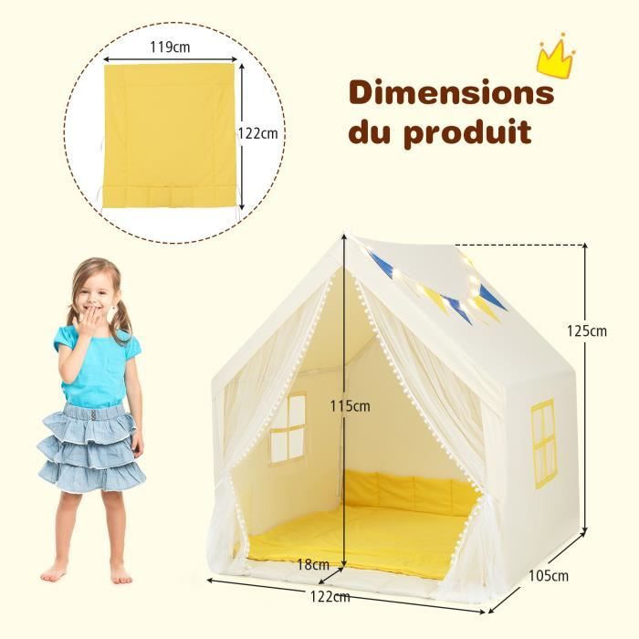 Tente de Jeu Enfants avec Lumières d'Étoiles - COSTWAY - Beige ...
