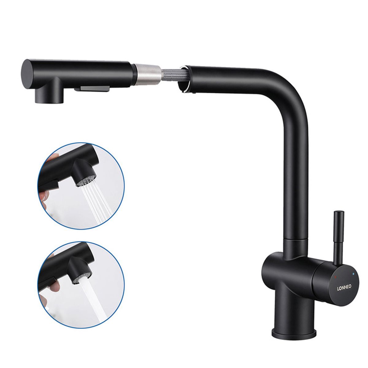 Lonheo Robinet de Cuisine Noir avec Douchette Extractible 2 Fonctions ...