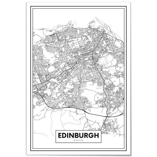 Poster Panorama Carte d'Edimbourg 50x70 cm - Imprimée sur Poster ...