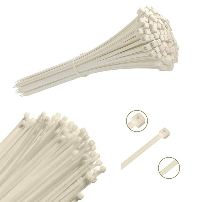 100 Attache Cable Universels BLANC -3.6x200mm- Serre Cable et Collier de Serrage Plastique ...
