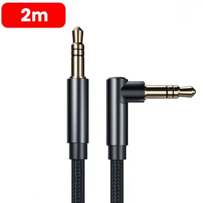 2m Cable Câble Audio Coudé Mâle à Mâle Droit Câble Hifi Pour Samsung Voiture Sauna Téléphone