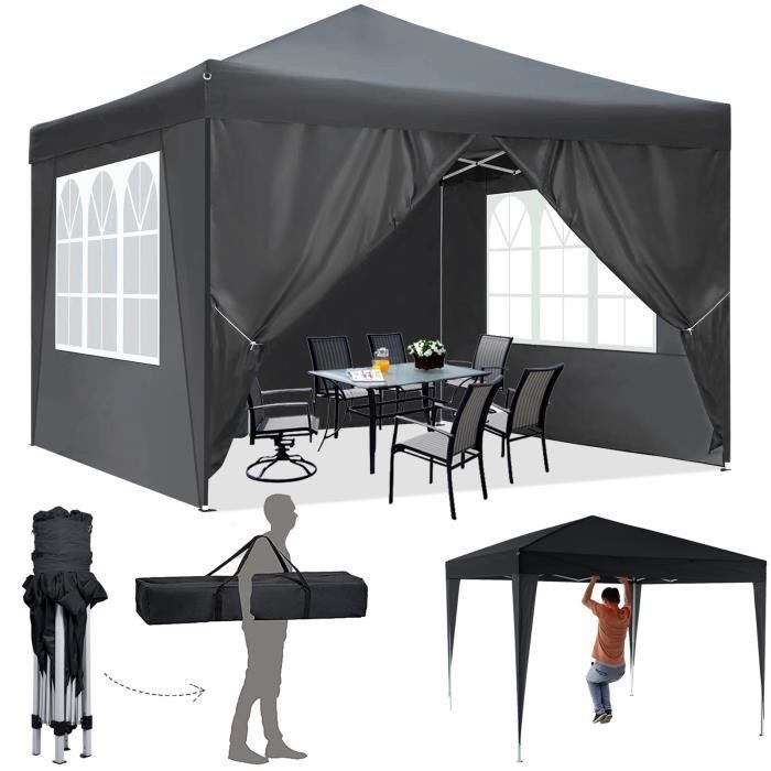 3x3m Tonnelle Pliable de Jardin Transportable, 4 parois latérales ...
