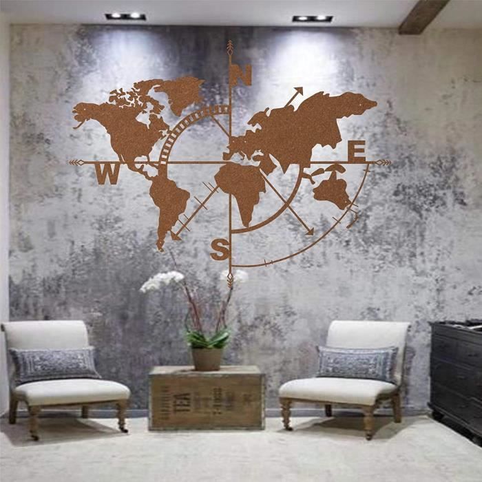 Décoration murale en métal, carte du monde en métal, décoration murale ...