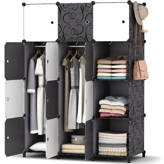 Armoire Penderie 12 Cube Portable Étagère de Rangement Garde-Robe de Rangement avec 2 Tige ...