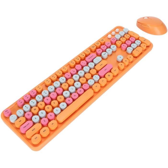 Combo Clavier Et Souris Sans Fil Clavier De Machine à écrire à Touches Rondes Colorées Avec
