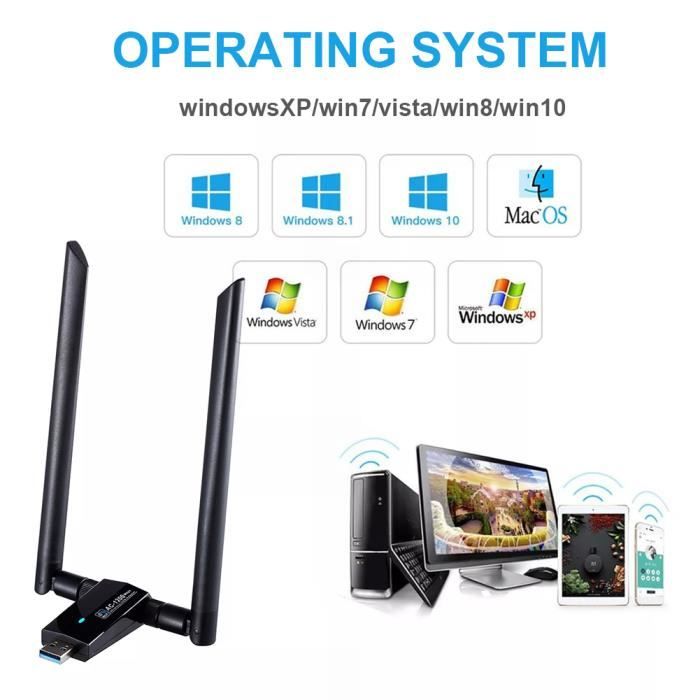 Carte réseau - MT7612U - Récepteur WiFi USB - Double bande 2.4/5.8 GHz ...