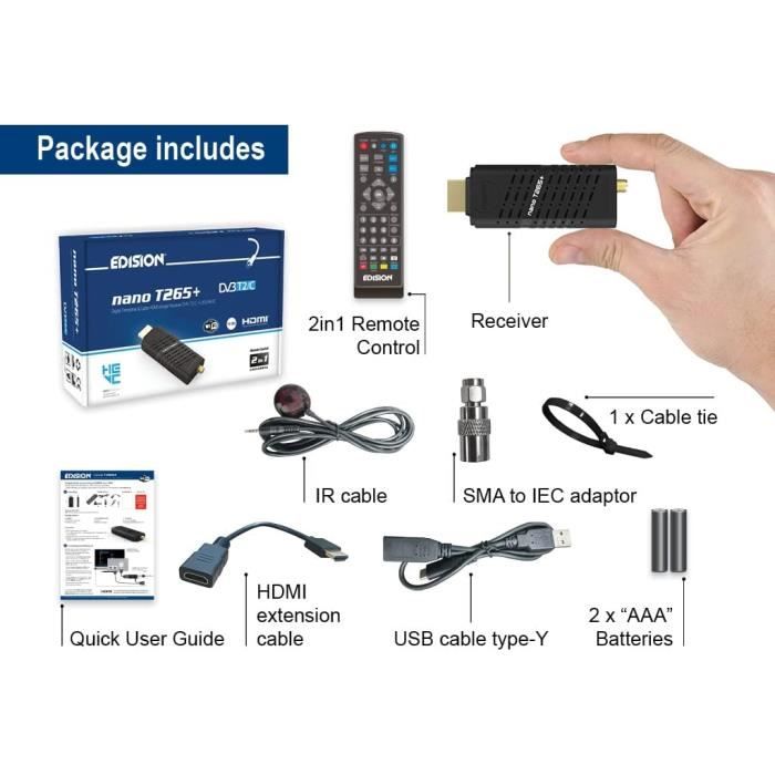 Récepteur HDMI - EDISION - Nano T265+ - DVB-T2/C - H265 HEVC - PVR USB WiFi - Cdiscount TV Son Photo