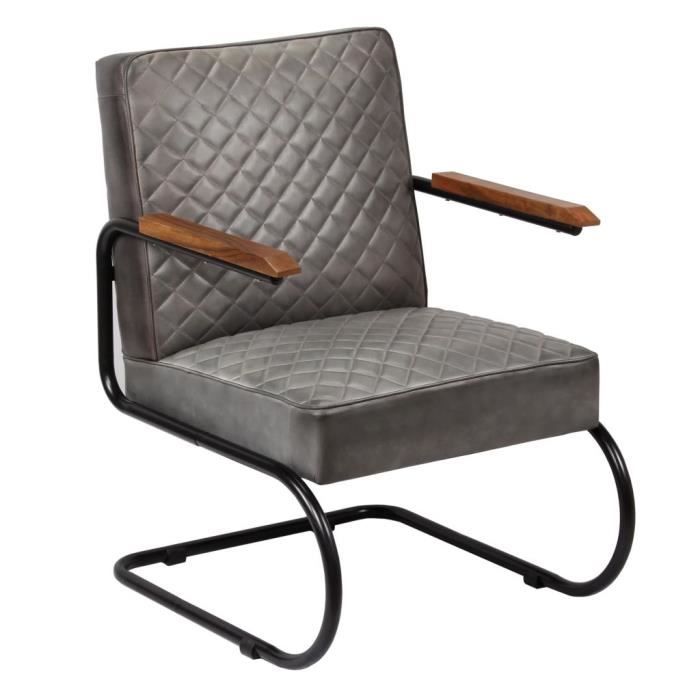 BEL Fauteuil Gris Cuir véritable 9406522035277 - Cdiscount Maison