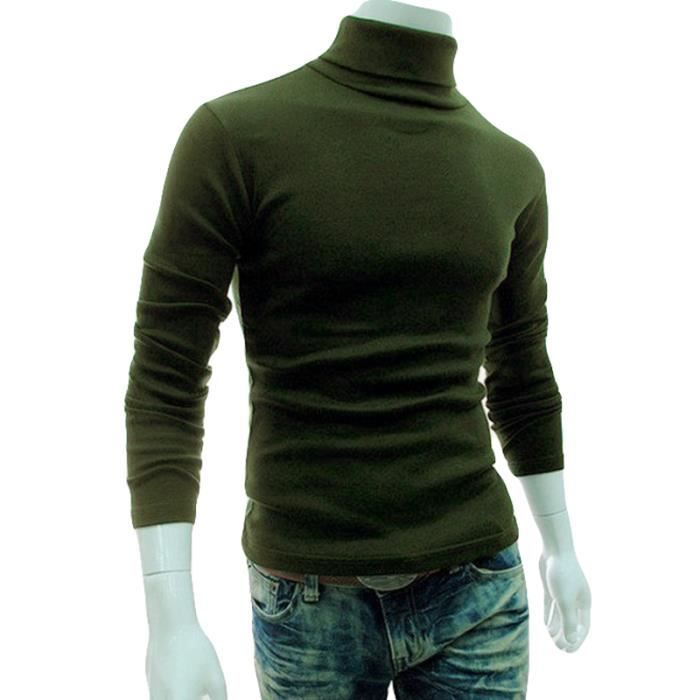 Pull Homme uni mode - LEOCLOTHO - Pull à col roulé - Vert - Décontracté ...