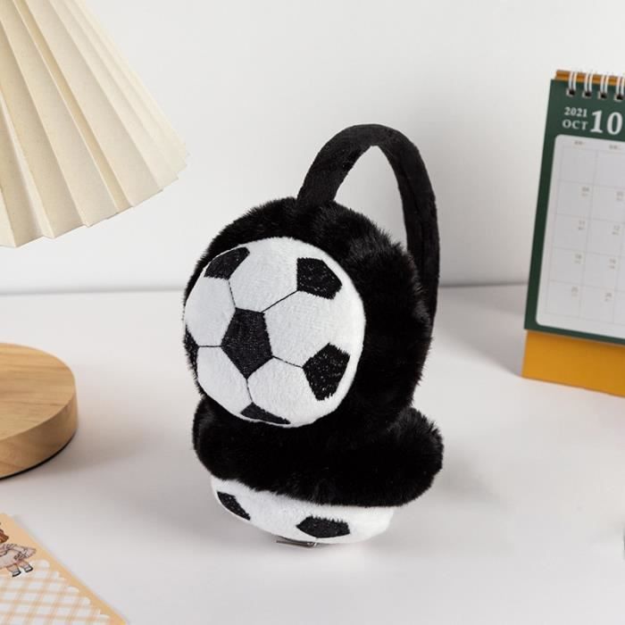 Cache-oreilles Enfant - Peluche - Motif Football - Anti Froid - Noir ...