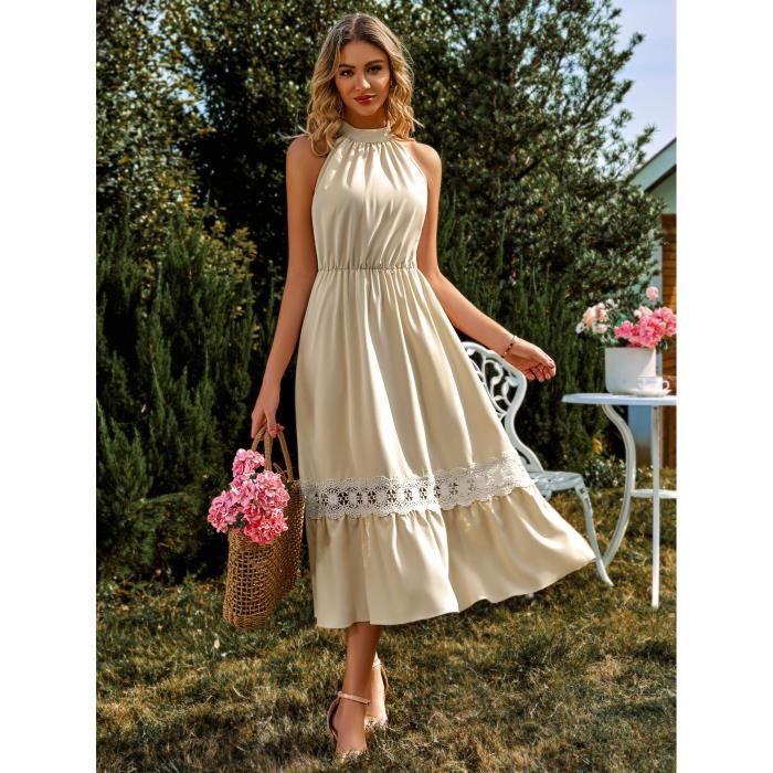 ROBE 2023 nouveau été Casual femmes mode couleur unie sans manches ...