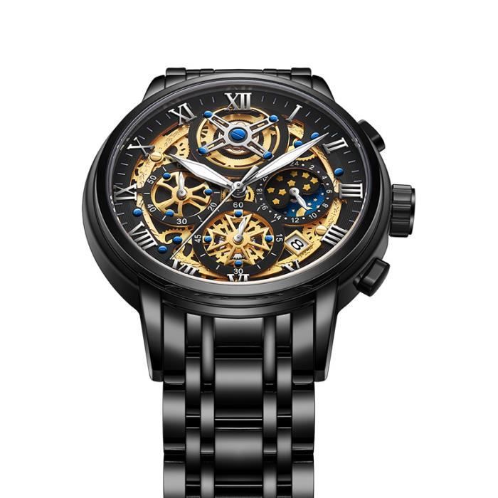 Montre homme cadran squelette multifonction afficher le calendrier ...