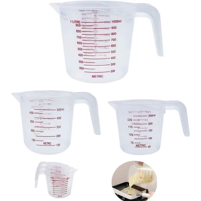 TSKDKIT 3 Pcs Verres Doseur Plastique Pichet Doseur 1L, 500ml, 250ml ...