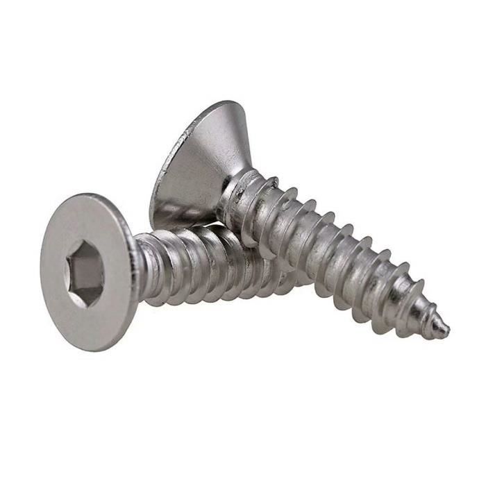 Vis Autotaraudeuses Hex Socket Tête Plate Vis À Bois Vis Bricolage En Acier Inoxydable M4×10Mm ...