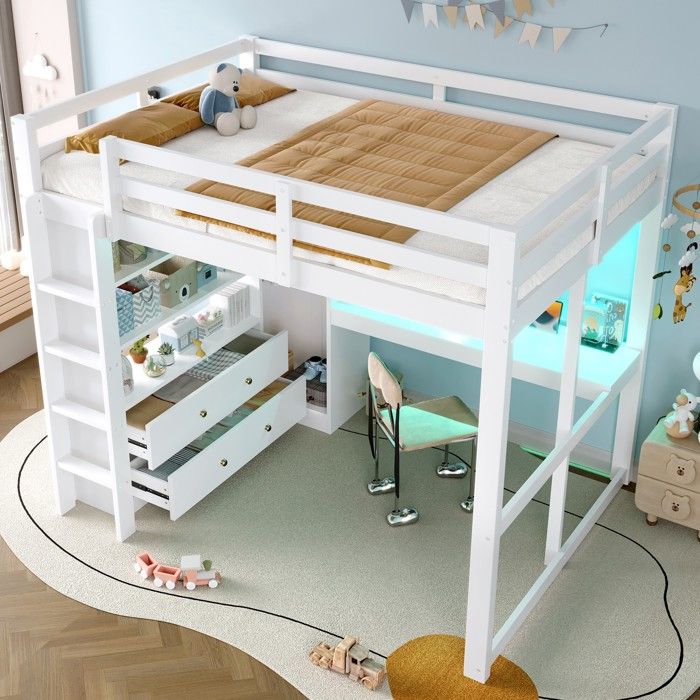 Lit mezzanine enfant 2 places 140×200 cm Lit double en bois avec bureau ...