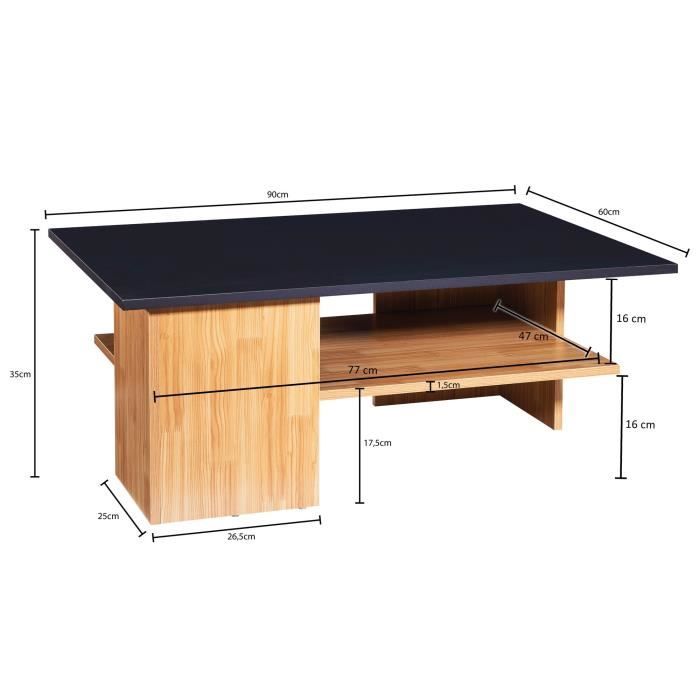 WOHNLING table basse 90x60cm anthracite / chêne sable table de salon ...