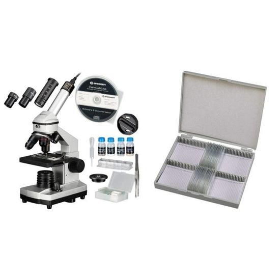 Junior 40X-1024X Microscope Set & Lames Préparées 25 Pièces-Coffret[J68 ...