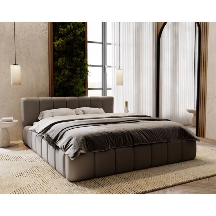 Structure de lit - Tissu en velours - Sommier à lattes - gris - Split ...
