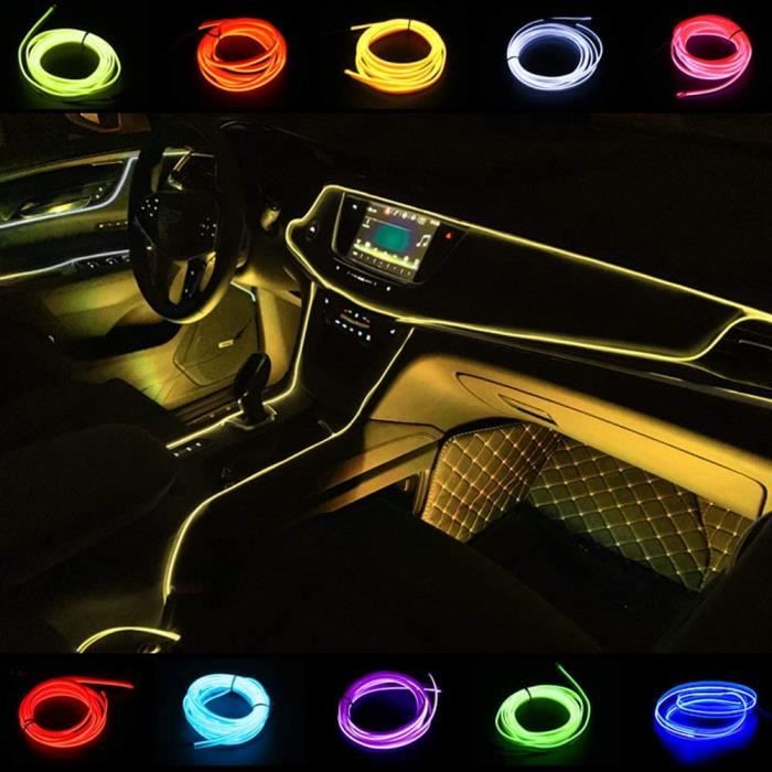 El Wire Rope Light Car Kit 2M-6FT Neon Lights Under Dash Lighting Kit ...