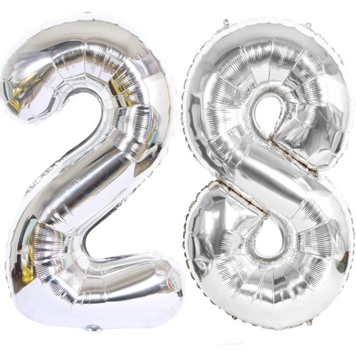 Ballon Anniversaire 28 Ans Argenté, 100 Cm Ballon Chiffre Numéro 28 ...