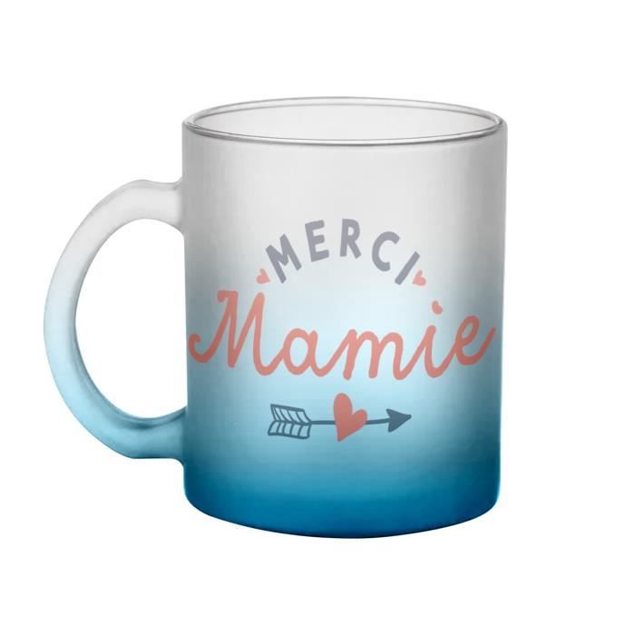 Mug en Verre Bleu - Merci Mamie Amour Coeur Grand-Mère - Cdiscount Maison