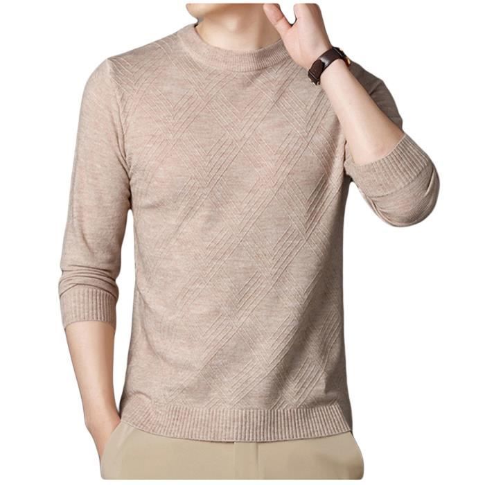 Pull-over Homme Camel Col Rond Chandail Tissu Doux Manches Longues ...