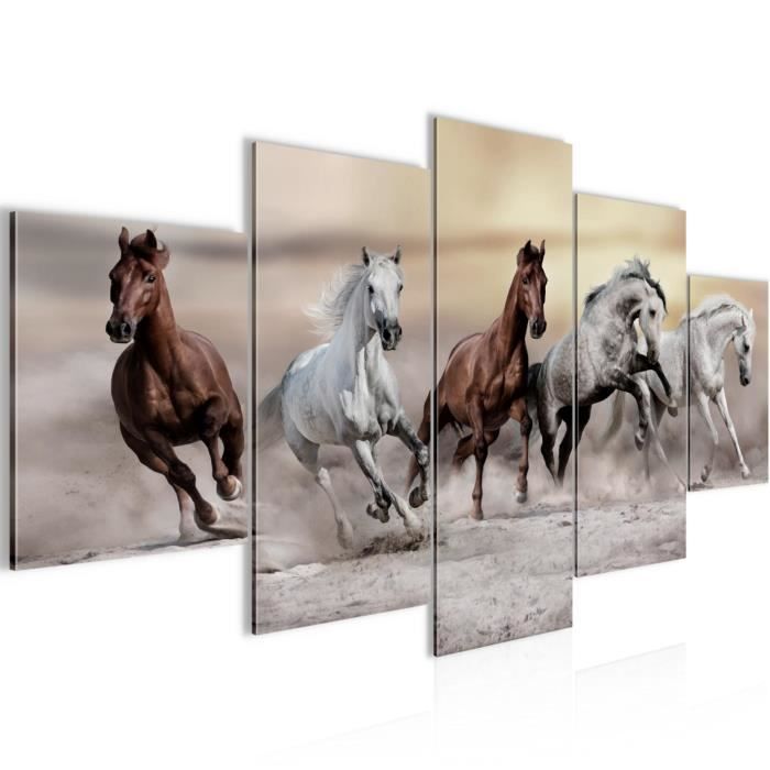 Runa art Tableau Décoration Murale Chevaux 200x100 cm - 5 Panneaux Deco ...