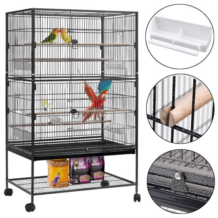 XMTECH Cage à oiseaux avec mangeoires et roues volière en métal ...
