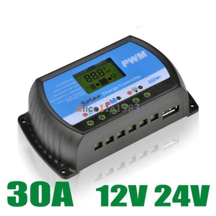 Pwm contrôleur régulateur solaire rtd30a 12v-24v identification automatique lcd avec 5v port de ...