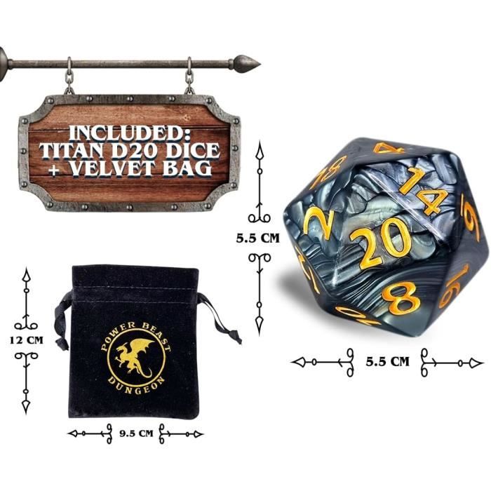 Power Beast Dungeon Dé Géant D20 55mm + Sac pour Le dés, Grand dé DD ...