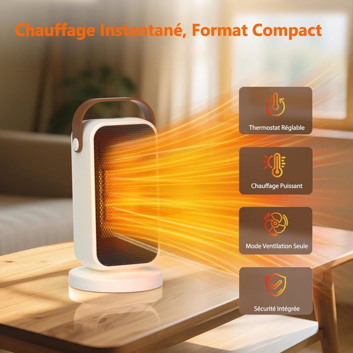 Chauffage d'Appoint Portable, 1200W Mini Chauffage Soufflant Electrique ...