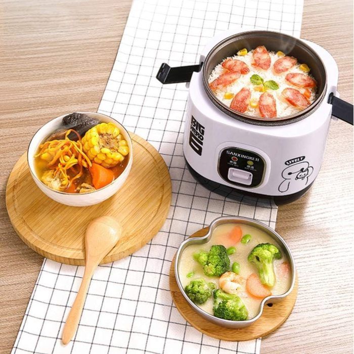 Cuiseur à riz double couche 1,2 L, 200 W, rose, en ABS, avec couvercle ...