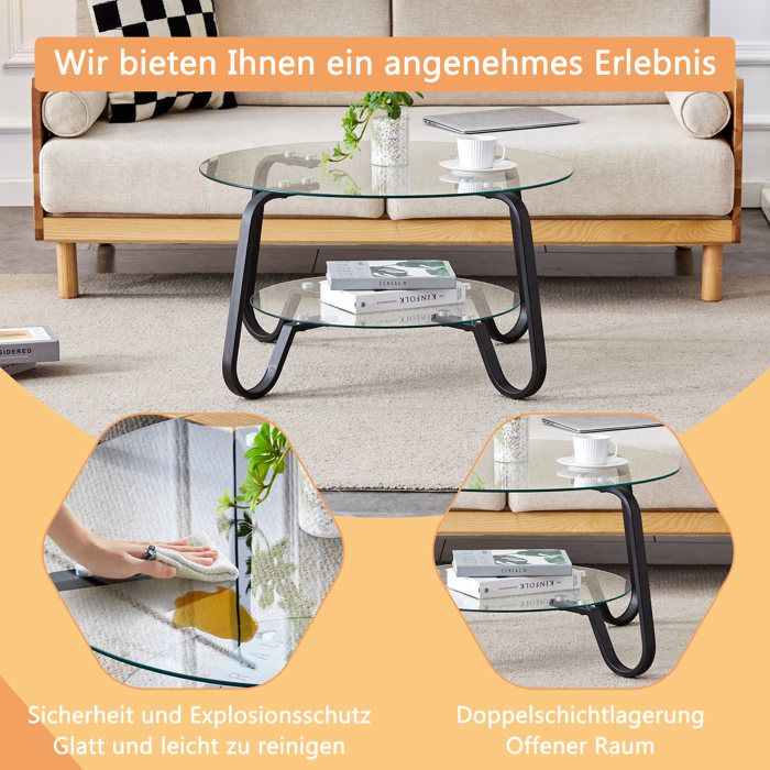 Table Basse Ronde 2 Plateaux en Verre Sécurit, Structure Ouverte ...