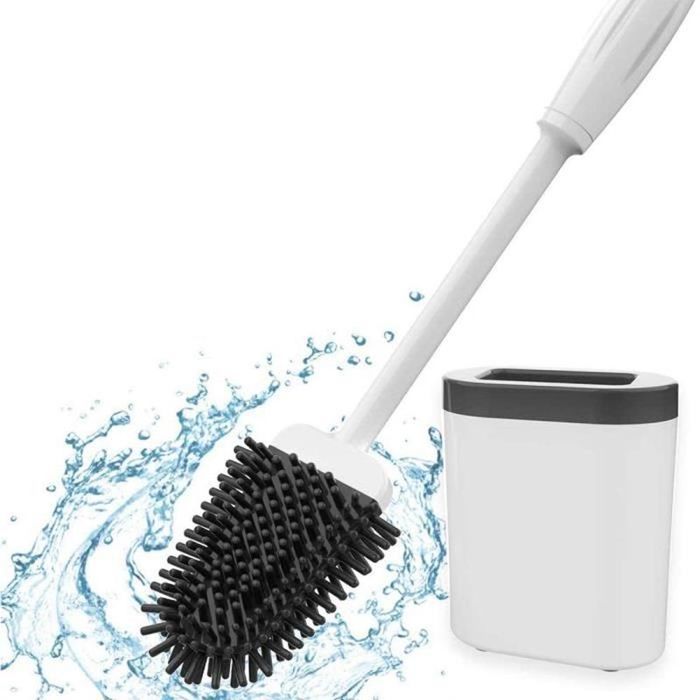 Brosses de Toilette Brosse WC en Silicone Balai WC avec Porte-Balai mural à Séchage Rapide ...
