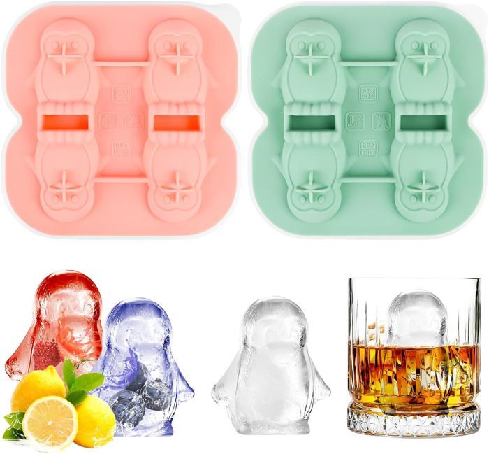 Lot de 2 bacs à glaçons en silicone - Grand moule à glaçons 3D en forme ...