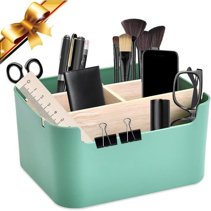 Boîte De Rangement De Bureau, 5 Compartiments Bois En Caoutchouc Boîte ...